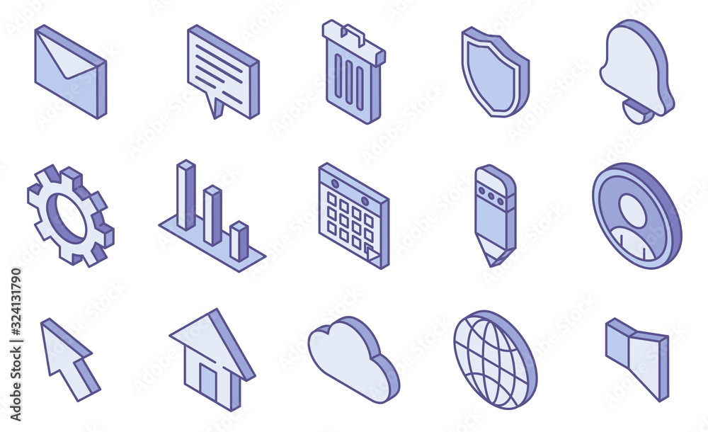 Vetor do Stock: Web UI isometric icon set. User interface line vector ...