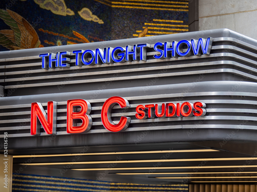 New York City, USA. Sign for NBC Studios at Rockefeller Center in ...