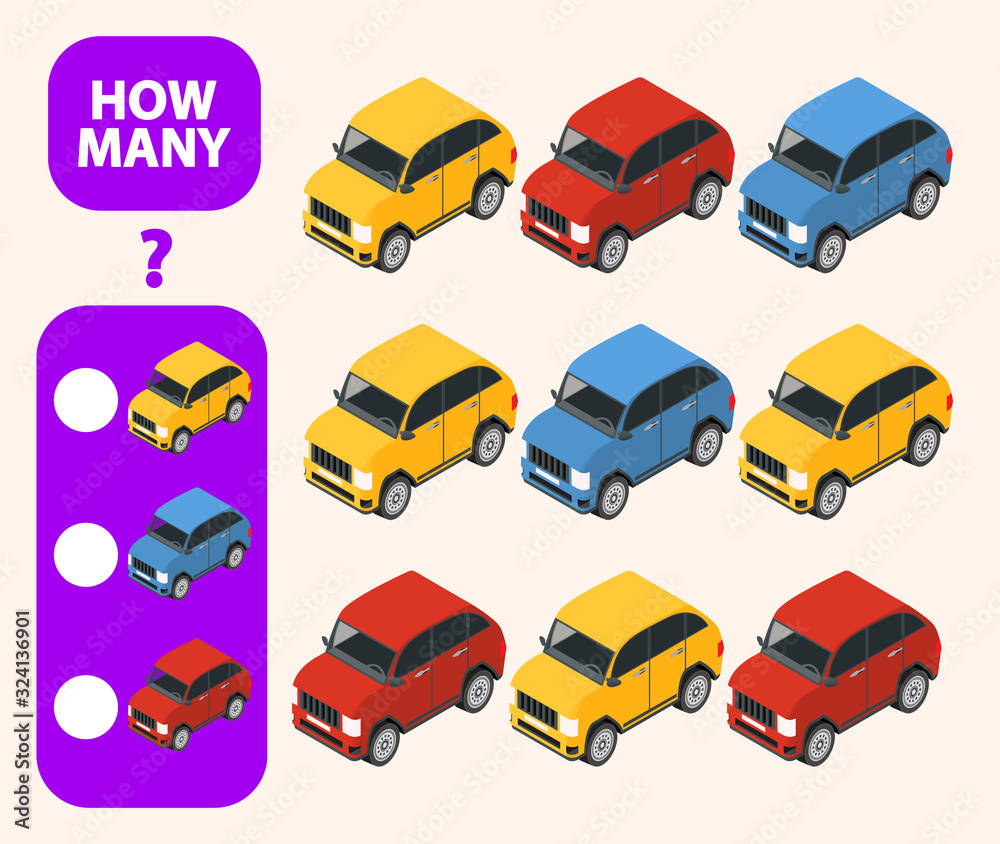 Count how many car is educational game. Maths task development of ...