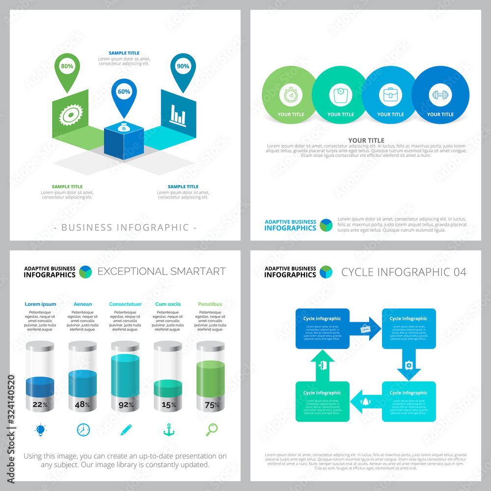 Vetor de Collage of graphic business infographic charts. Can be used ...