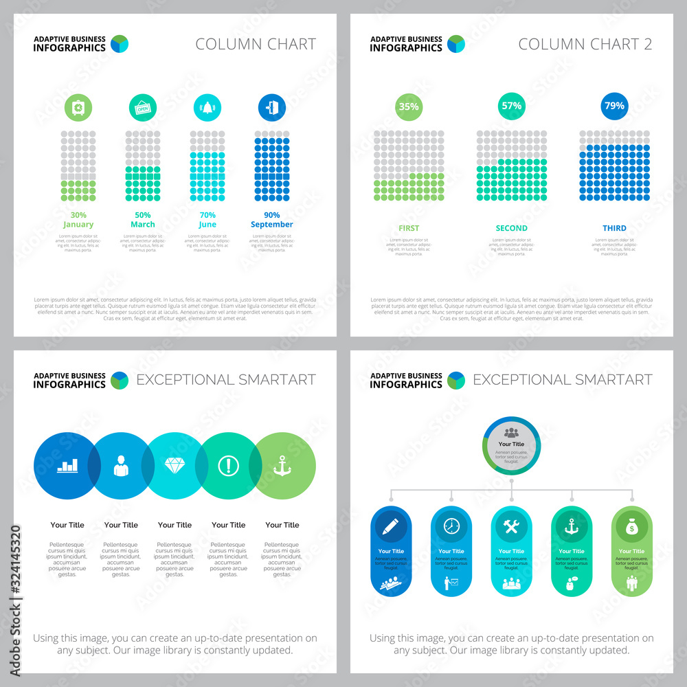 Creative diagram design set for workflow template, annual analysis ...