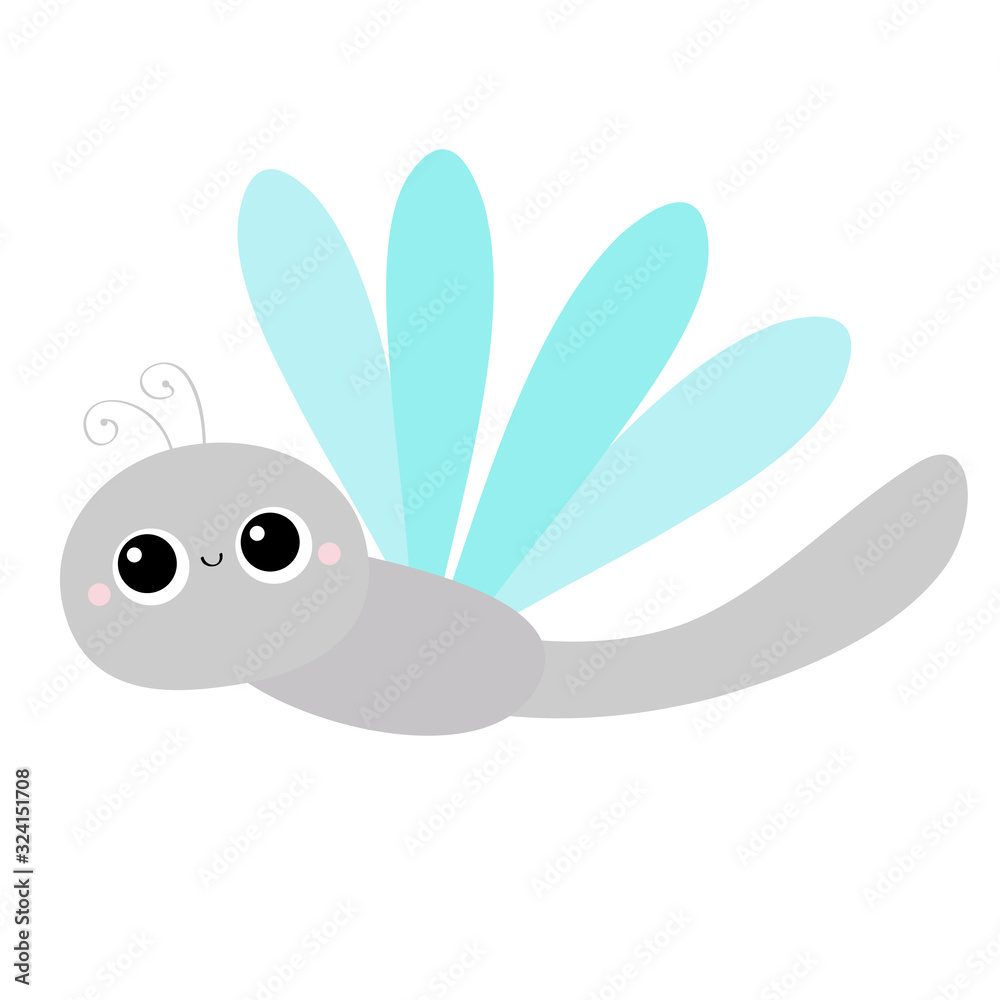 Dragonfly icon. Cute cartoon kawaii funny baby character. Blue wings ...