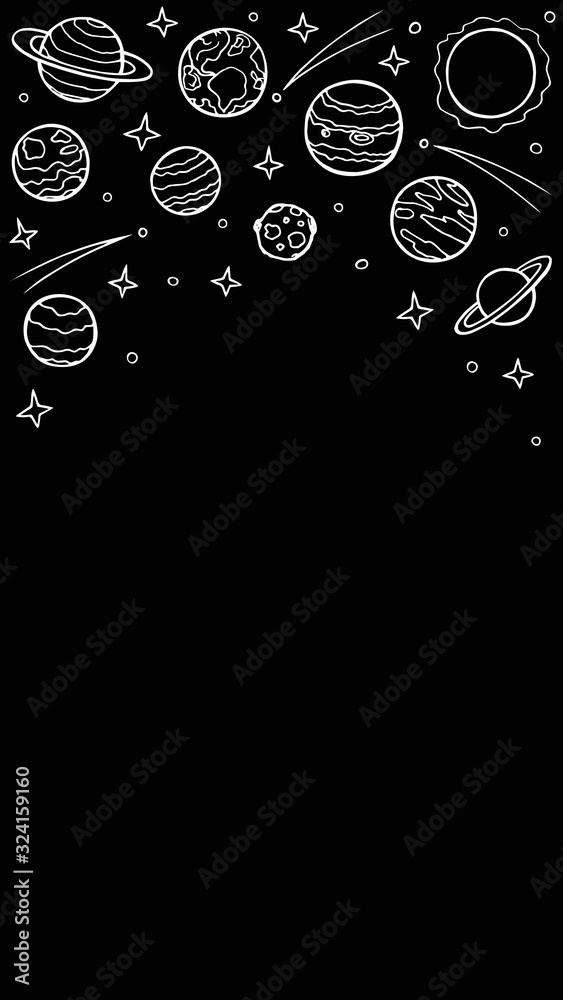 Cosmos template for stories, empty space for text. Hand-drawn doodle ...
