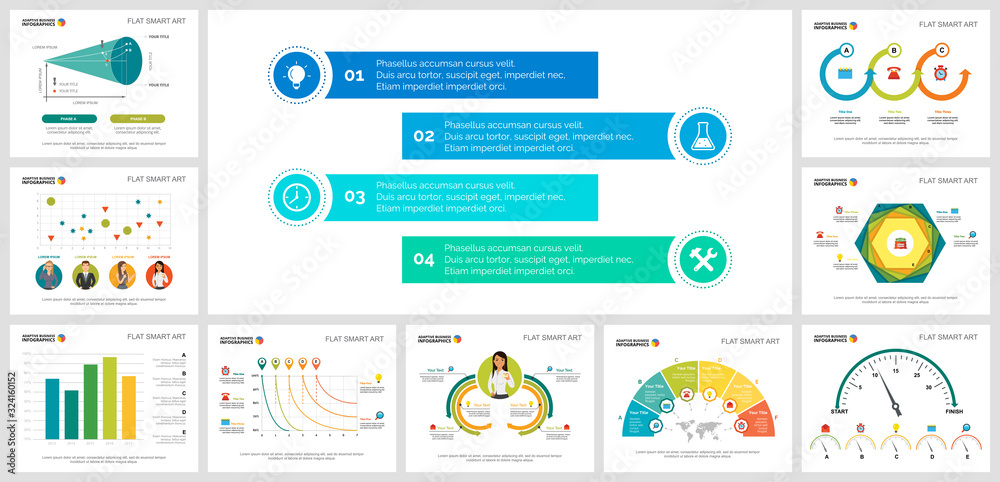 Colorful research or management concept infographic charts set ...