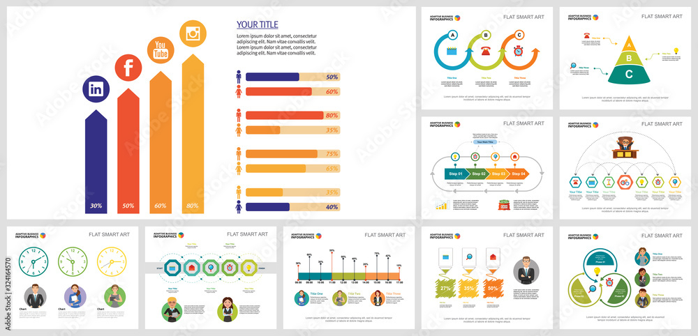 Vivid business chart design set for development document, annual ...