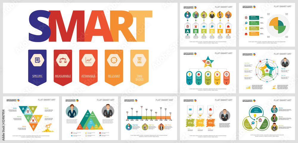 Vivid business chart layout set for development report document, annual ...