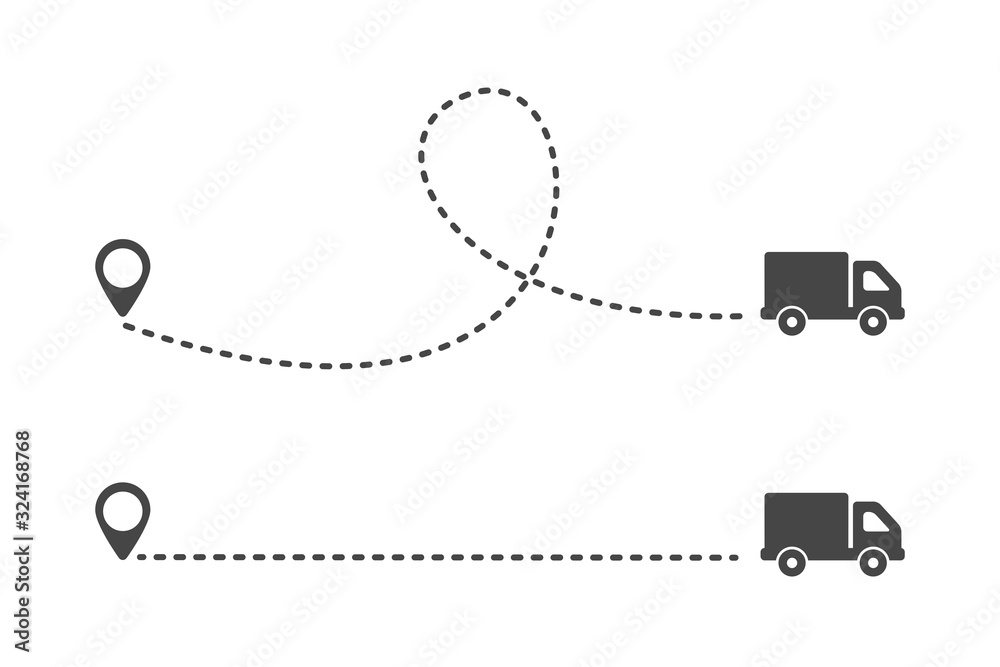 Multiple truck trakes with dotted lines. Pin map location of truck ...