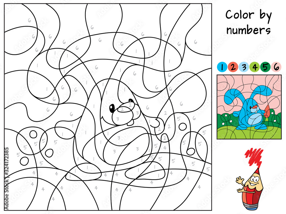 Rabbit with carrot. Color by numbers. Coloring book. Educational puzzle ...