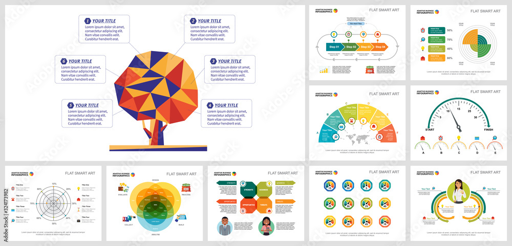 Colorful infographic layout set for work flow template, annual analysis ...