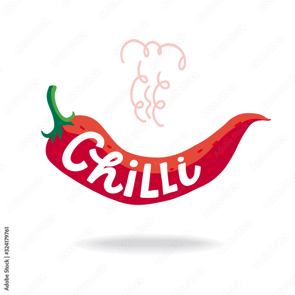Vegetable Chilli pepper Lettering. Hand drawn vector flat cartoon ...
