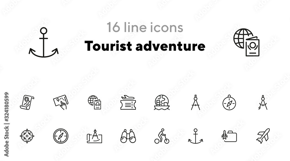 Tourist adventure icon set. Travel concept. Vector illustration can be ...