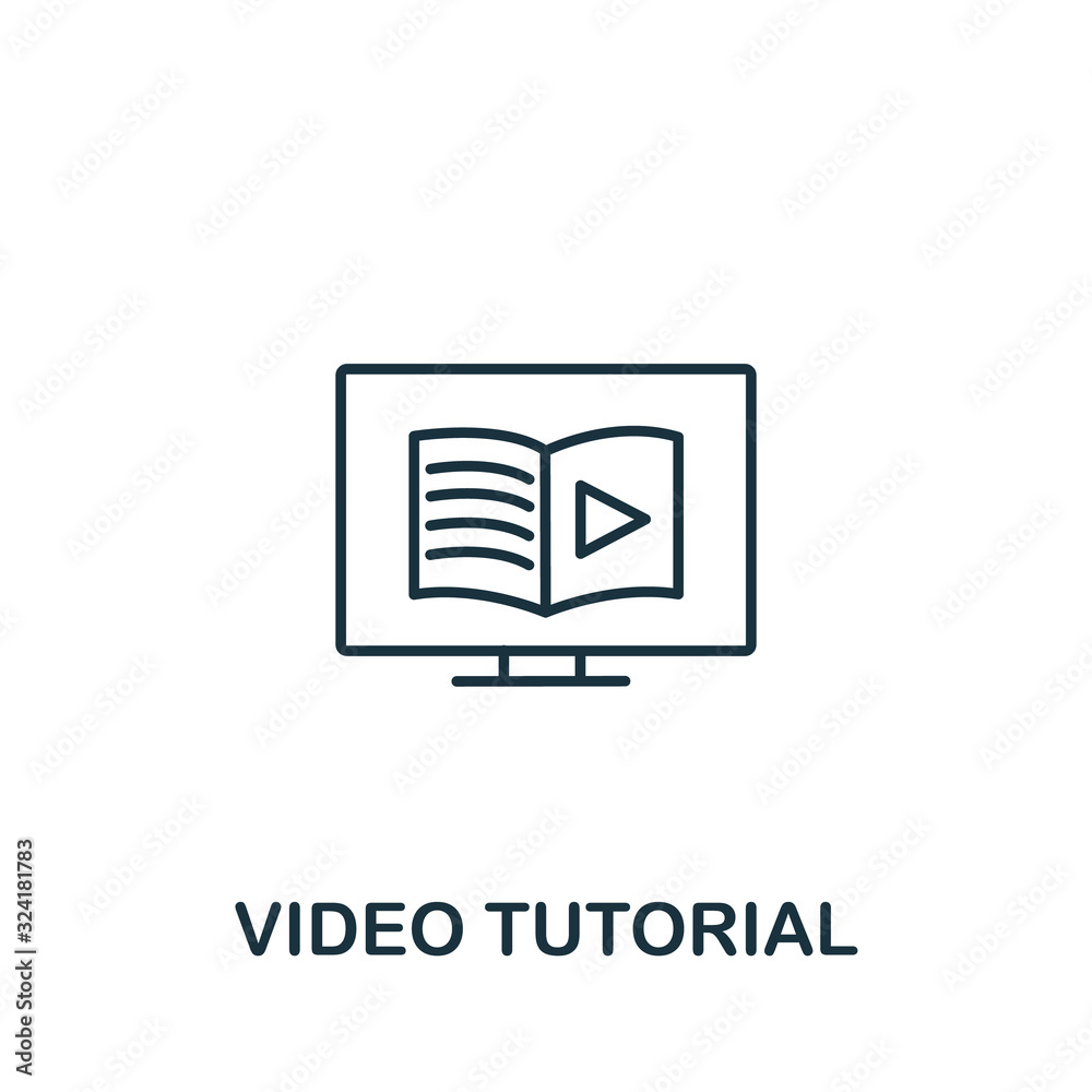 Video Tutorial icon from e-learning collection. Simple line element ...