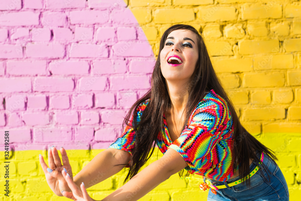 Street shaabi dance and urban dancer concept - Cheerful belly dancer ...