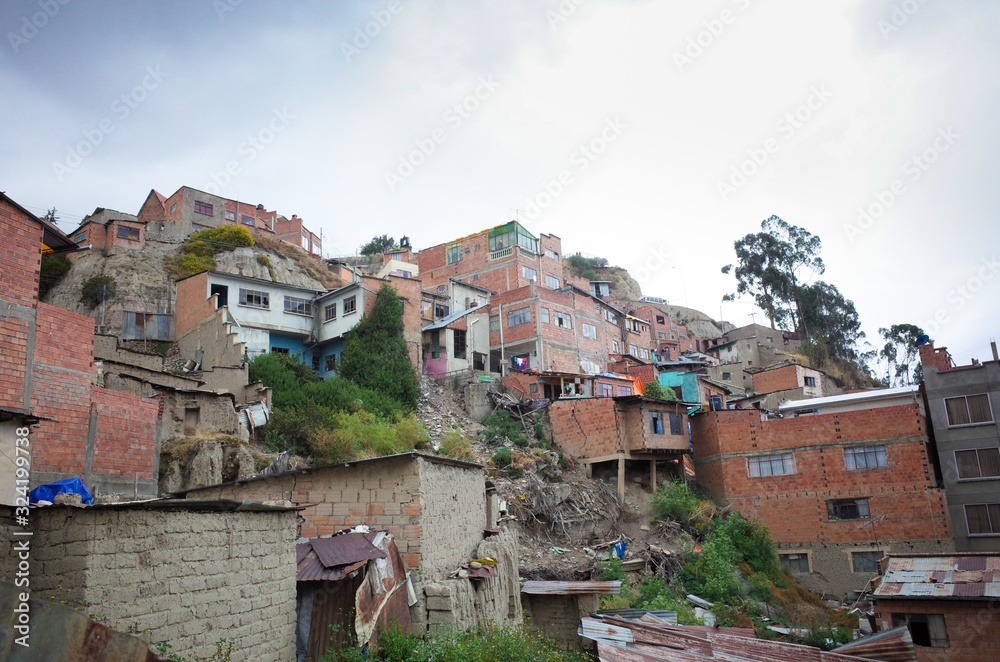 Everyday life in a slum built on a steep hill in La Paz Bolivia Stock ...