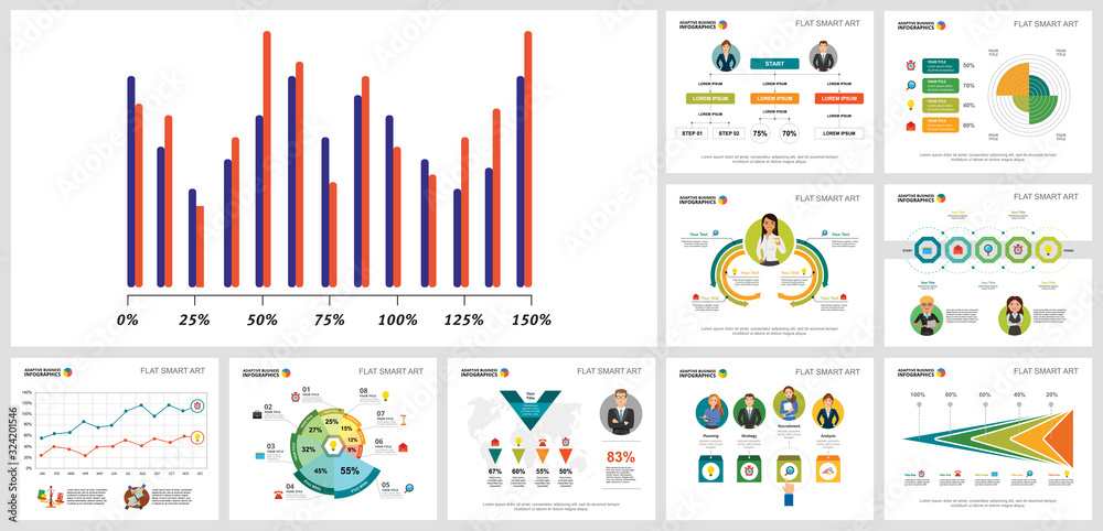 Bright infographics template set for report layout, annual and monthly ...