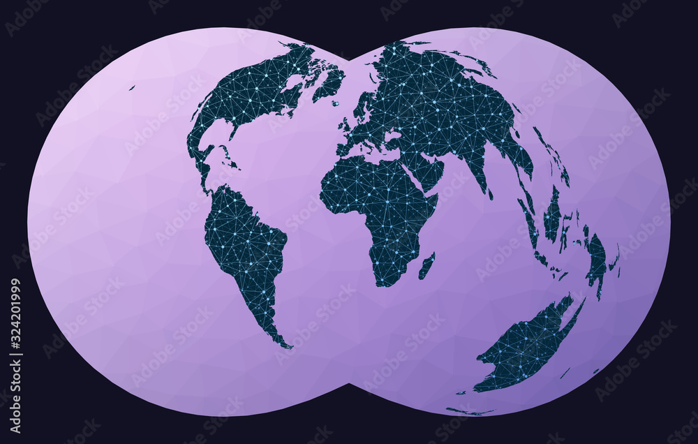 Abstract Telecommunication World Map Rectangular War Office Polyconic Projection World