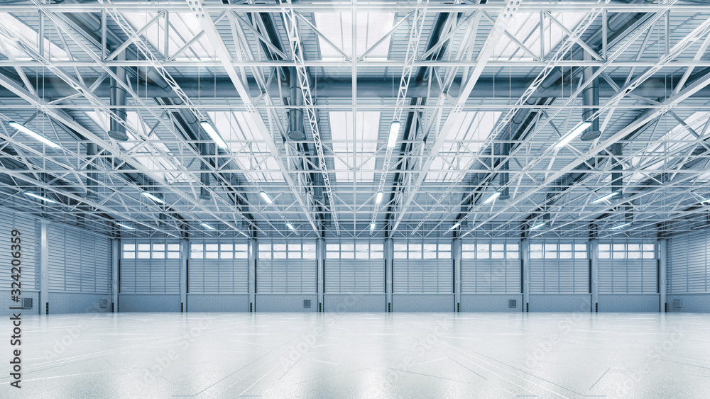 Steel construction factory building indoor general view as industrial ...