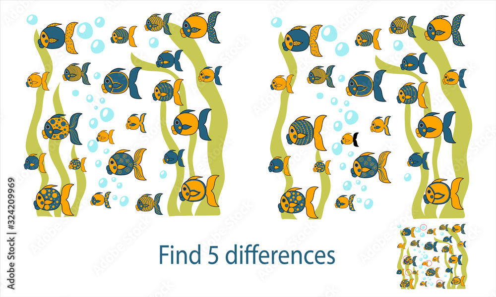 Educational game puzzle for children find differences, underwater world ...