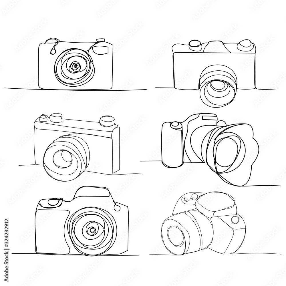 vector, isolated, single line drawing of a camera, set Stock Vector ...