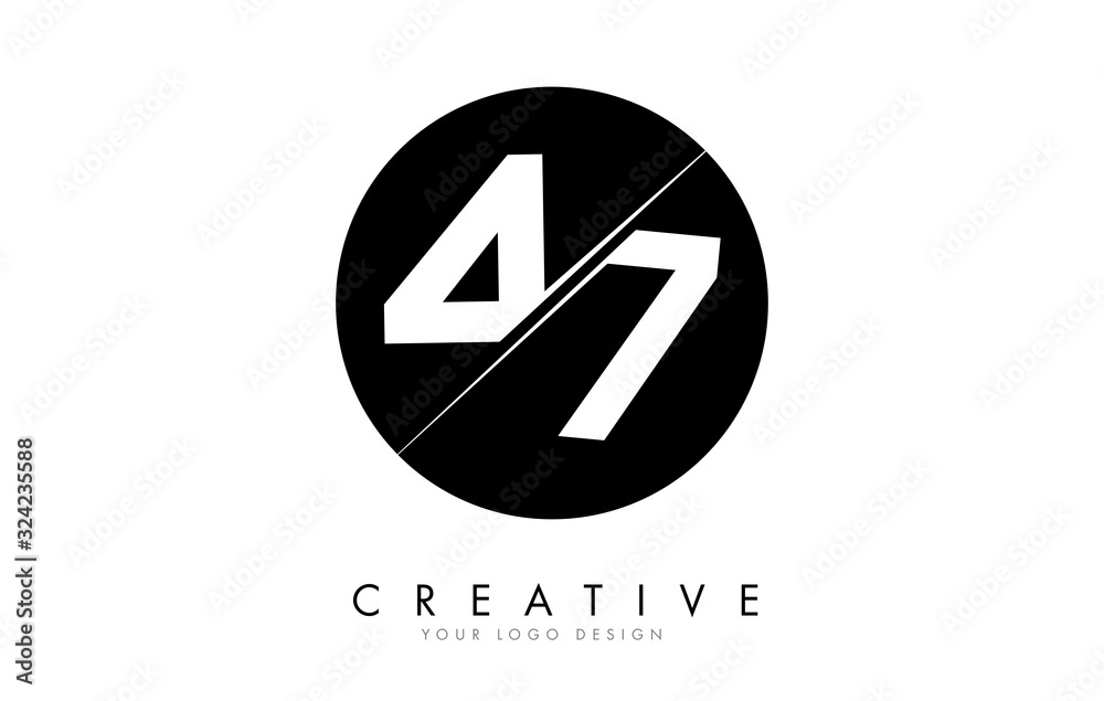 47 4 7 Number Logo Design with a Creative Cut and Black Circle ...