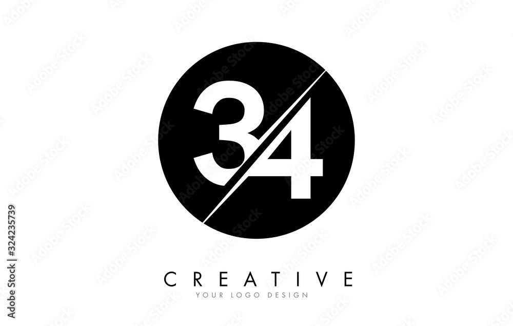 34 3 4 Number Logo Design with a Creative Cut and Black Circle ...