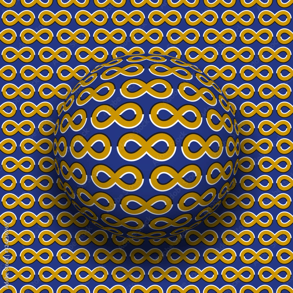 Rotating sphere of the infinity symbols pattern. Vector blue golden ...