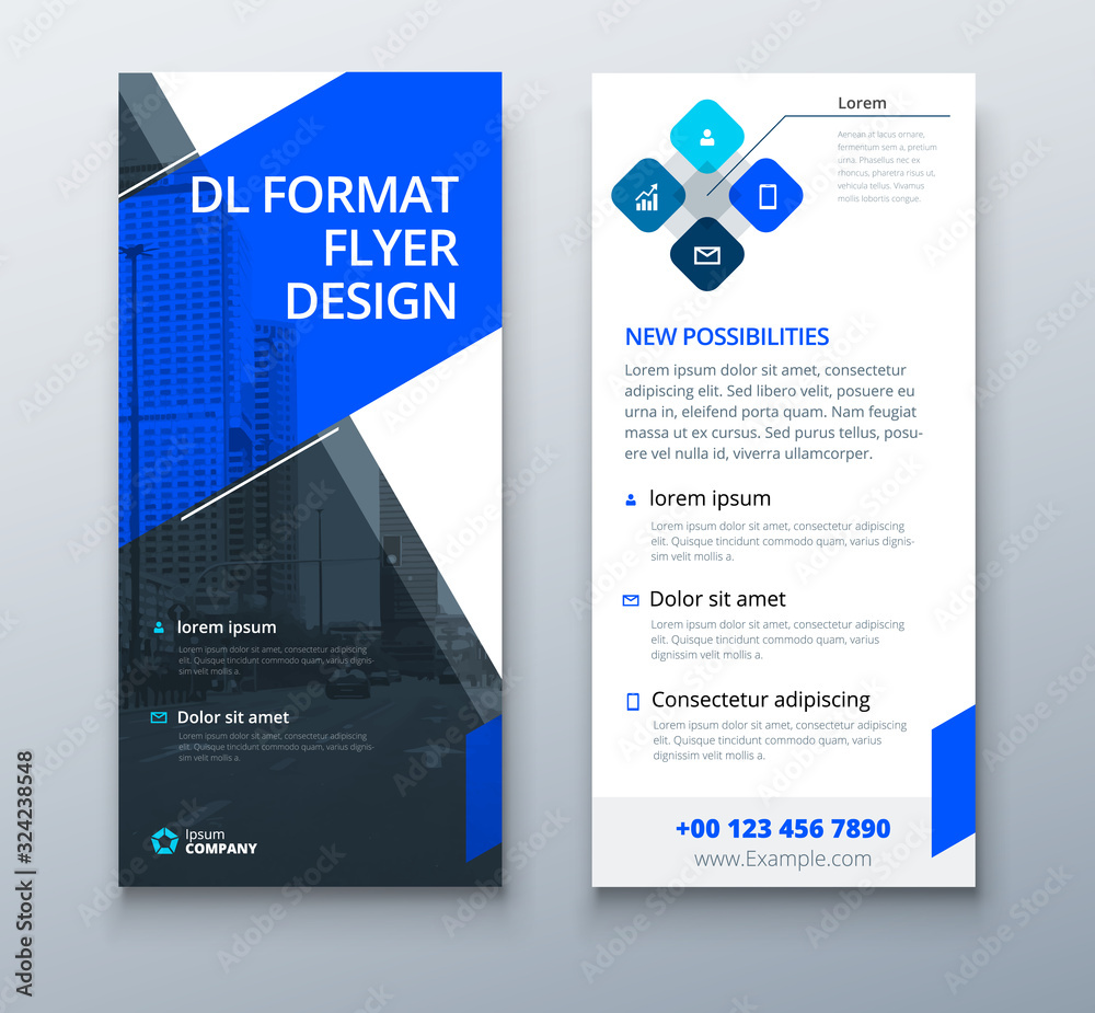 Blue DL Flyer design with square shapes, corporate business template ...