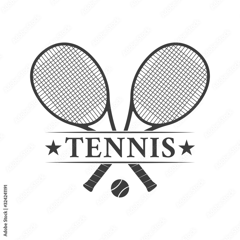 Tennis logo design or icon with two crossed rackets and tennis ball ...