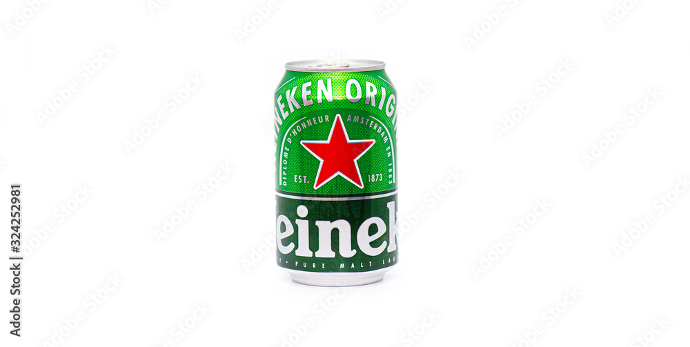 BERLIN - FEB 19: Heineken Beer in aluminum can with new Design isolated ...