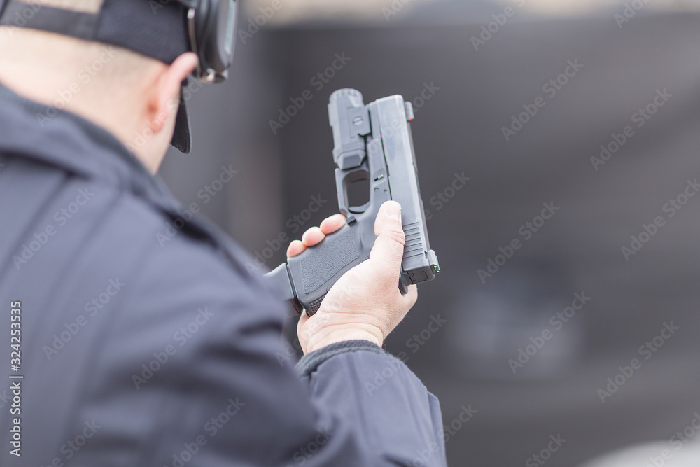 police, army and border police gun training. firing weapons and pistols ...
