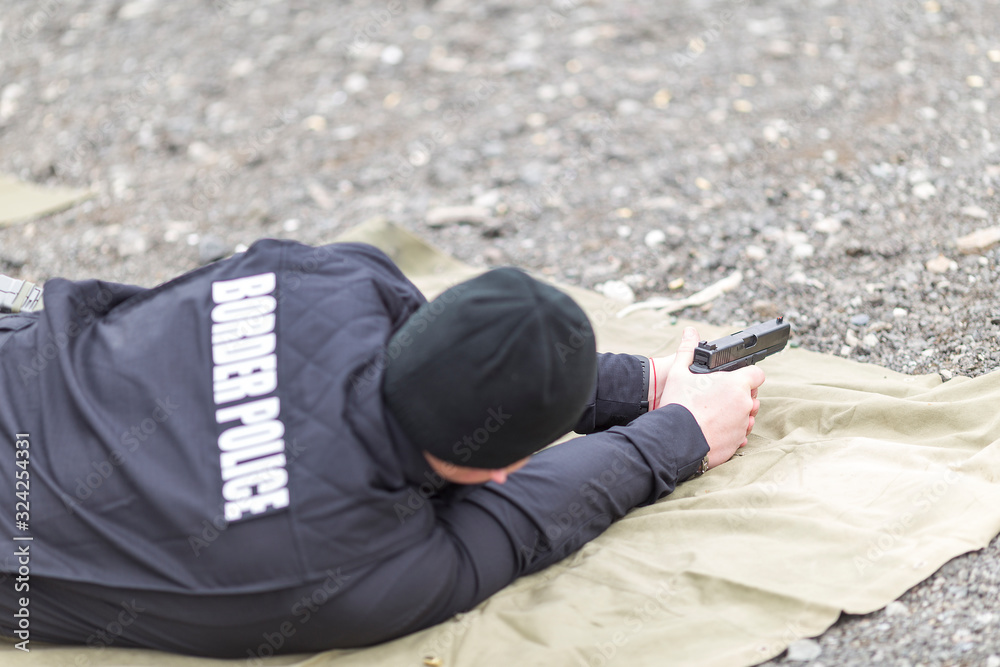 police, army and border police gun training. firing weapons and pistols ...