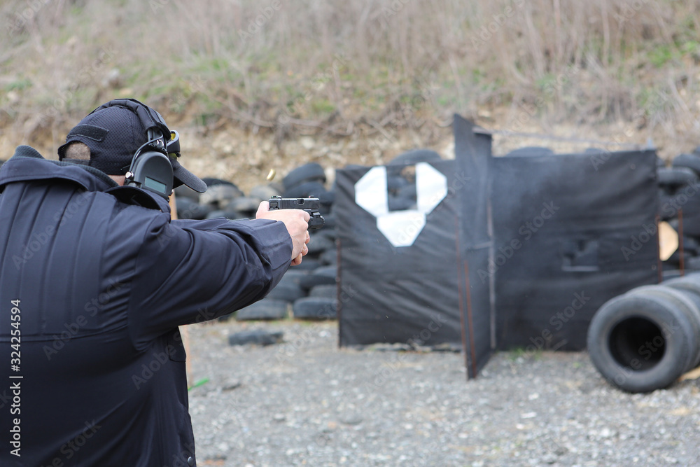 police, army and border police gun training. firing weapons and pistols ...