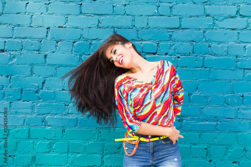 Street shaabi dance and urban dancer concept - Cheerful belly dancer ...