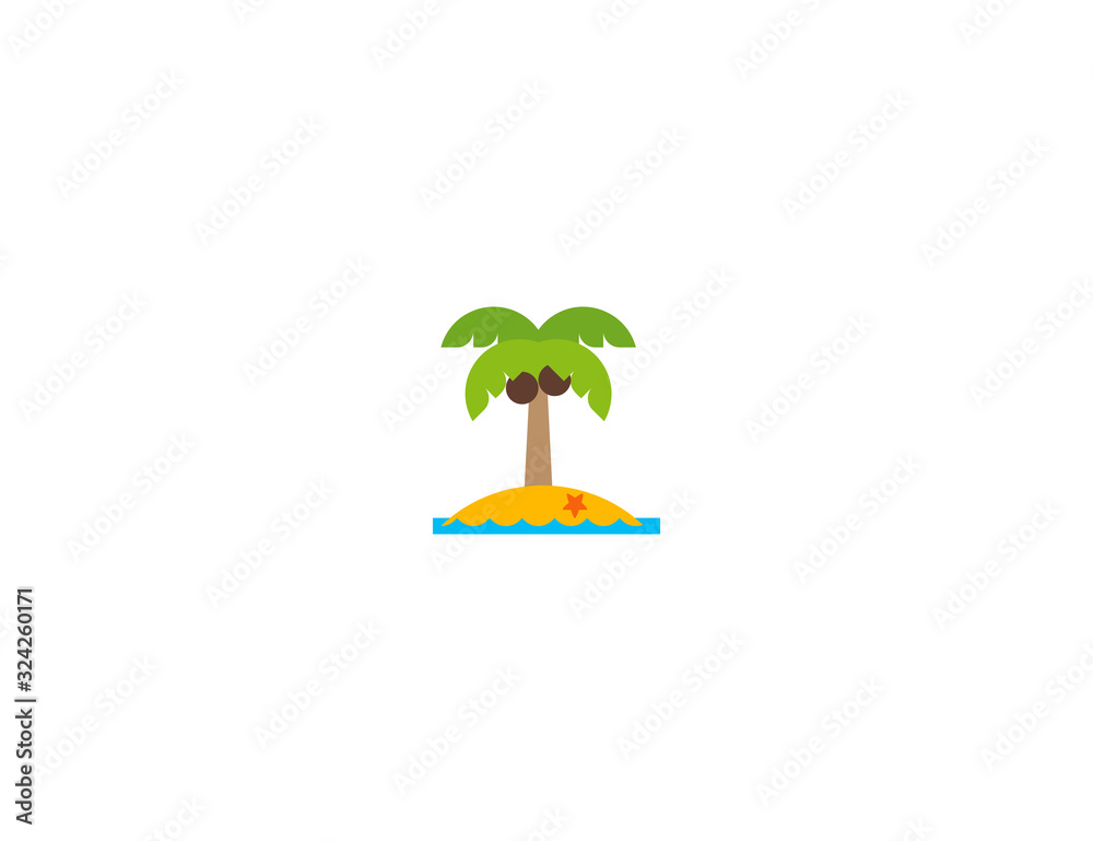 Desert island vector flat icon. Isolated Tropical island beach and palm ...