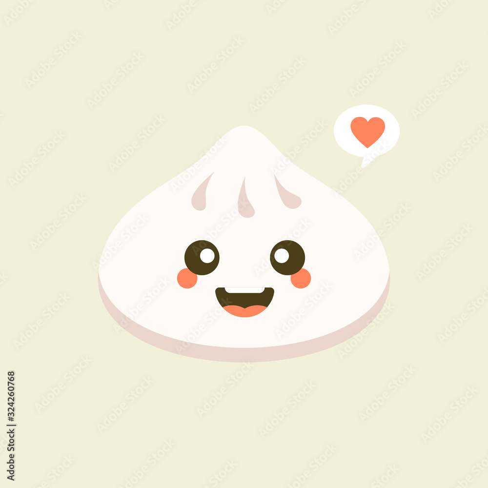 Chinese dim sum cute kawaii vector character. Asian traditional dish ...
