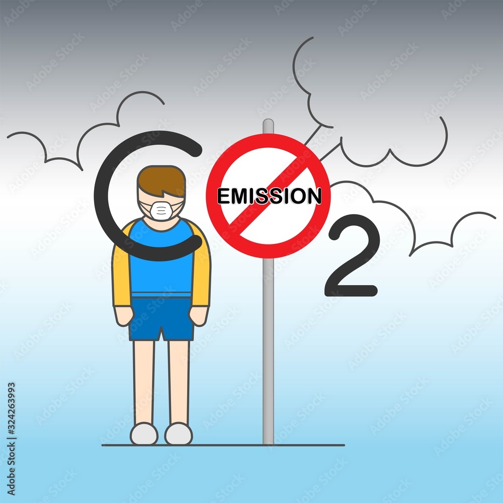 Stop CO2 emission reducing air pollution. CO2 typographic design ...