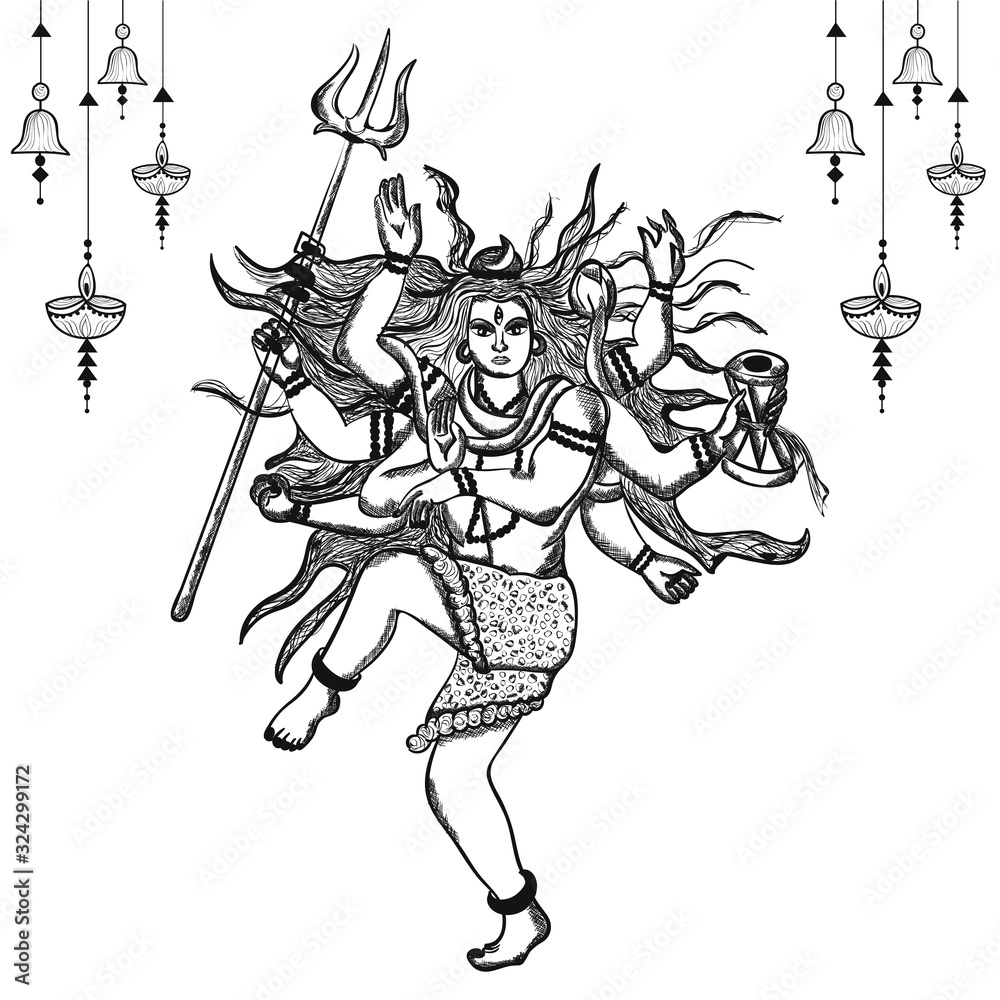 Hand Drawn Illustration Of Lord Shiva In Hindu Mythology Sketch Of Hand Drawn Illustration Of Lord Shiva In Hindu Mythology Sketch Of