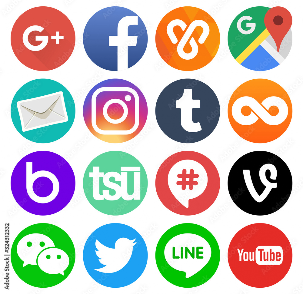 Collection of round popular social media logos Stock Photo | Adobe Stock