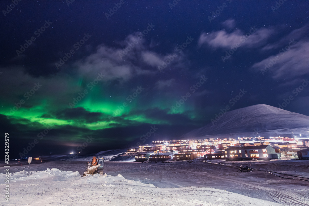 The polar arctic Northern lights hunting aurora borealis sky star in ...