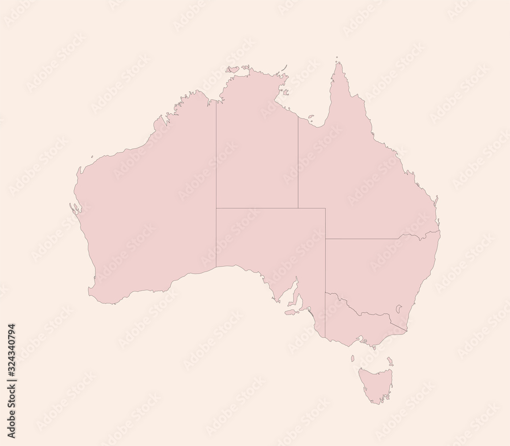 Australia political map with provinces vector. Vintage pink shade ...