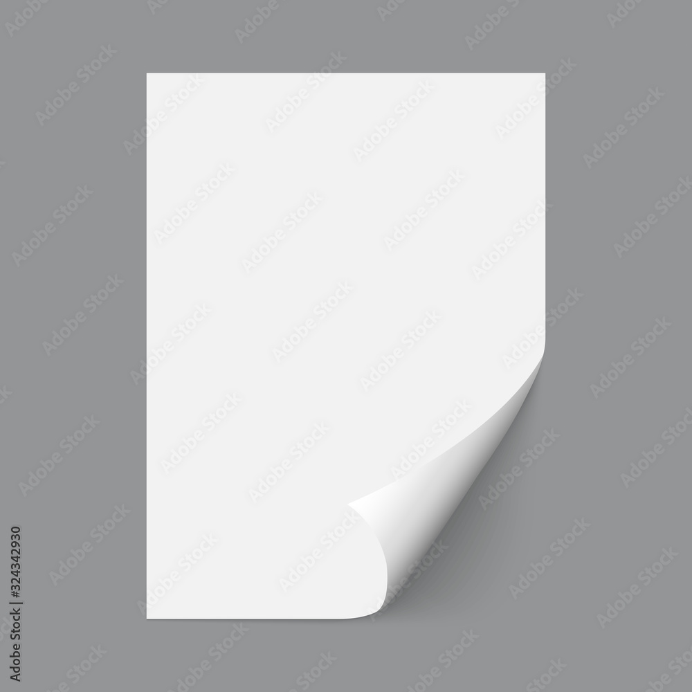 Single pape. Vector white realistic paper page with curled corner ...