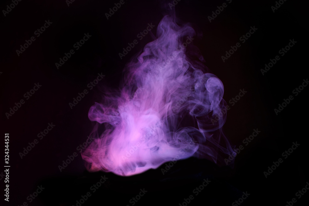 Abstract neon light smoke effect on black background. Smoke cloud ...