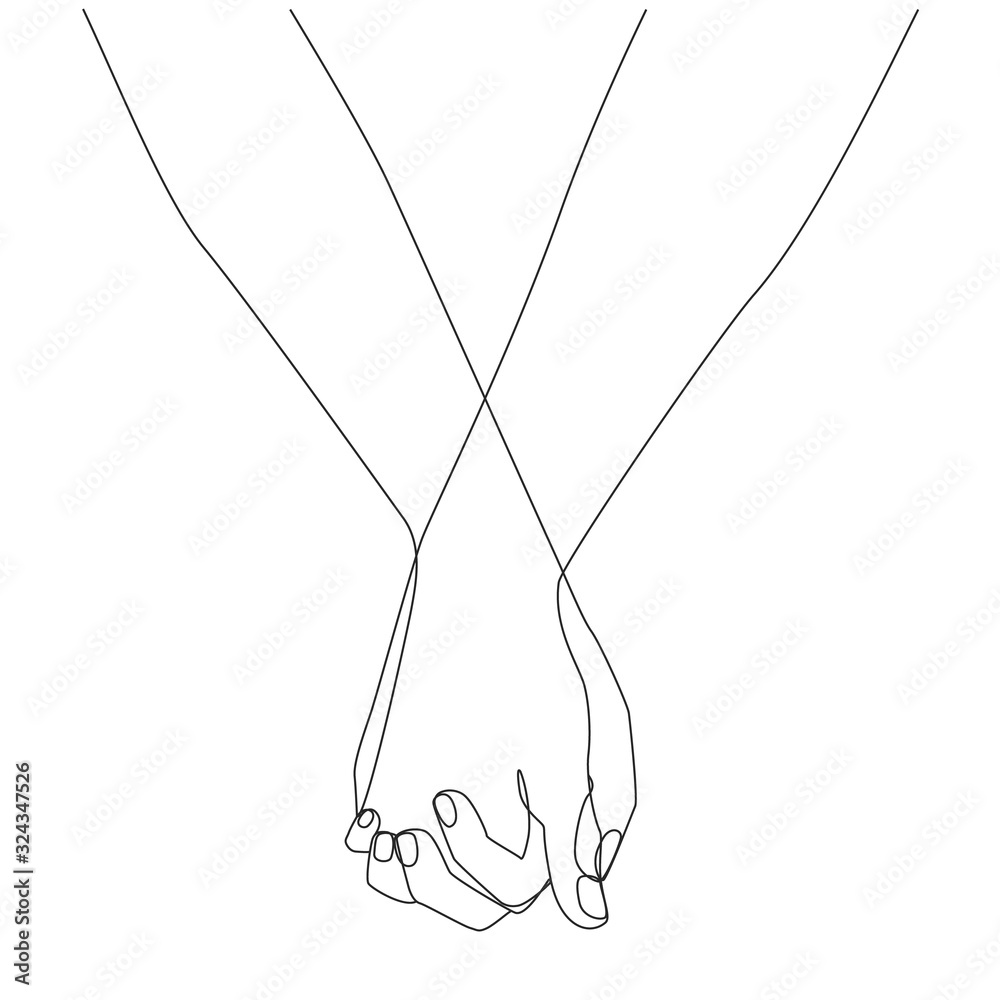 Holding hands one line drawing on white isolated background. Vector ...