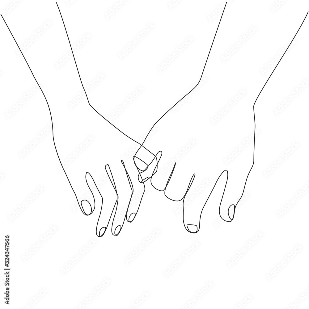 Holding hands one line drawing on white isolated background. Vector ...