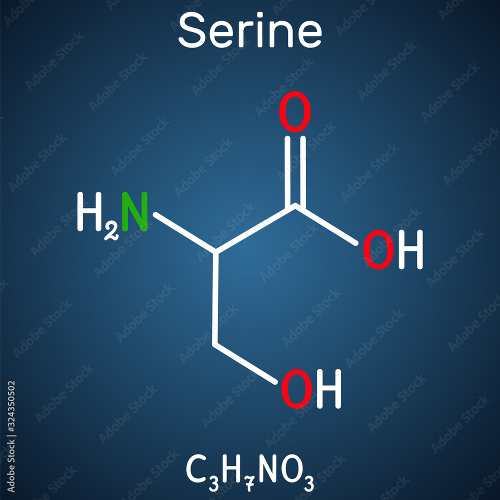 Serine, Ser amino acid molecule. It is used in the biosynthesis of ...