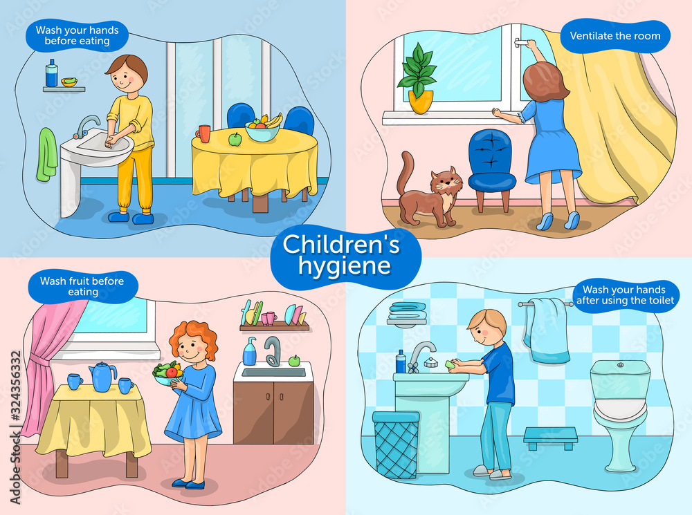 Vector illustration poster baby hygiene. educational poster for ...