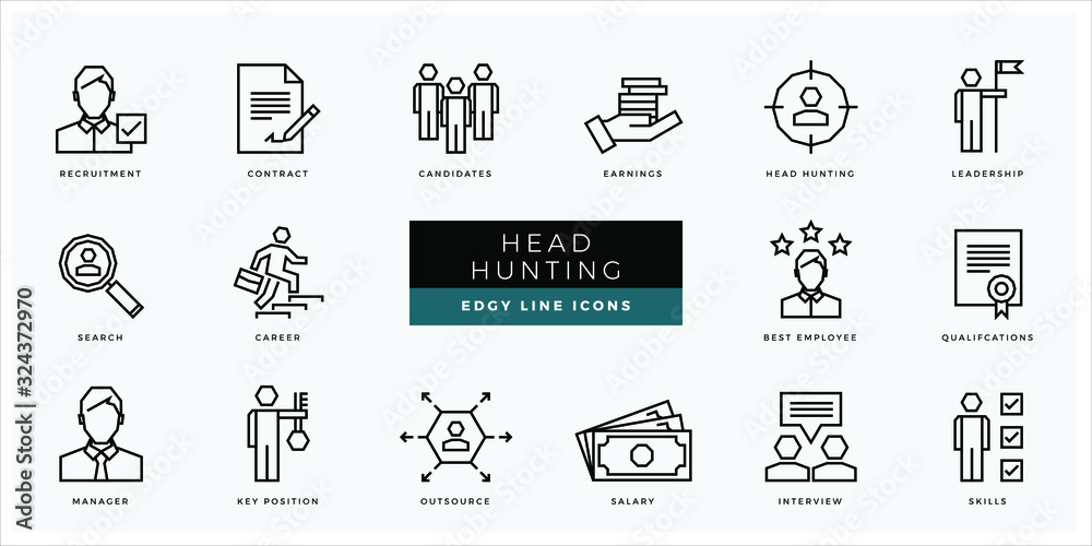 Headhunting and Recruiting set - minimal thin outline, web icon and ...