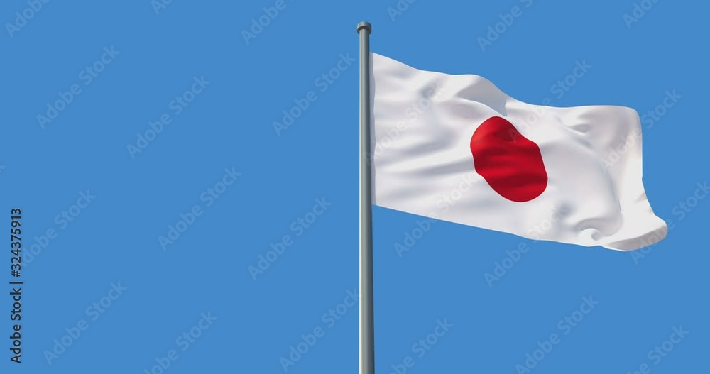 Japan flag on flagpole. Highly detailed flag with fabric texture ...