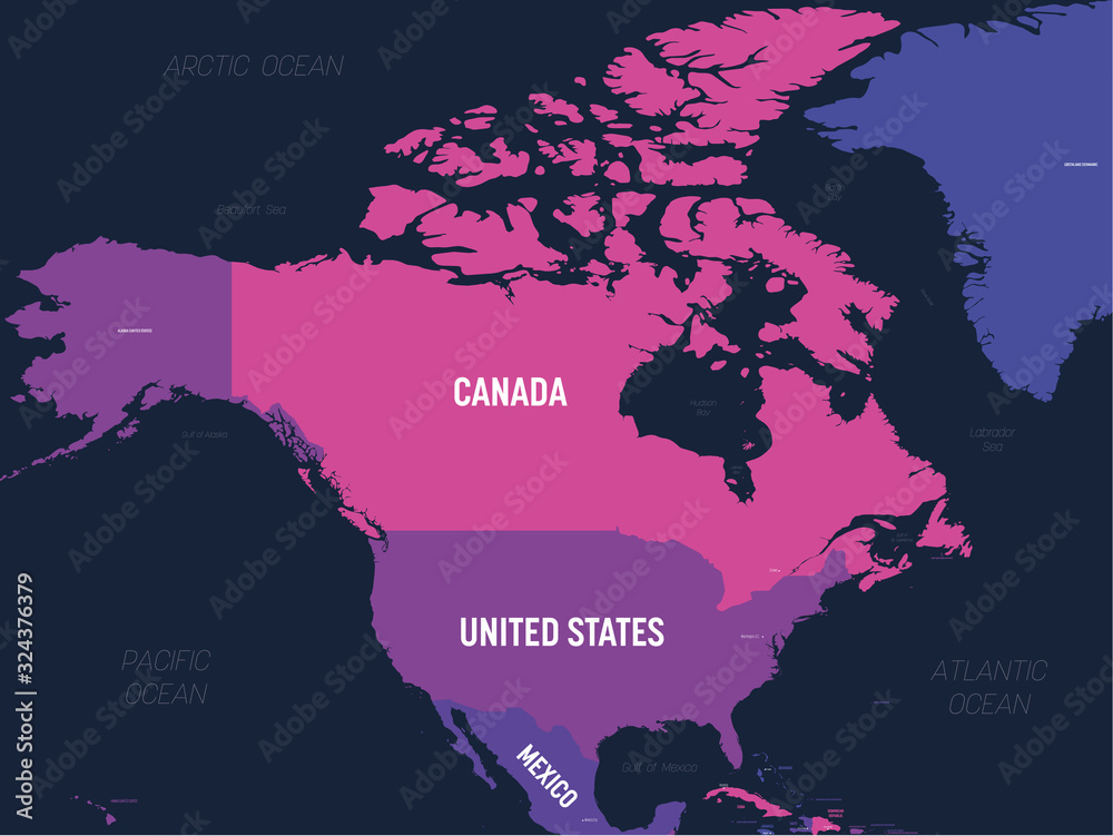 North America map. High detailed political map North American continent ...