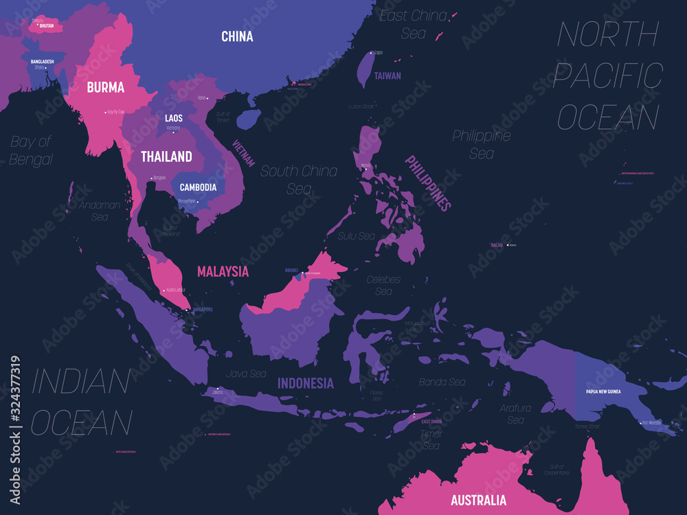 Southeast Asia map. High detailed political map of southeastern region ...